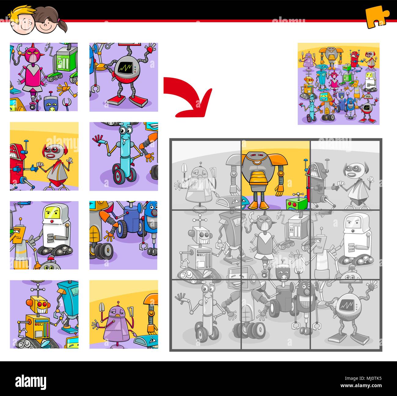 Cartoon Illustration of Educational Jigsaw Puzzle Activity Game for ...