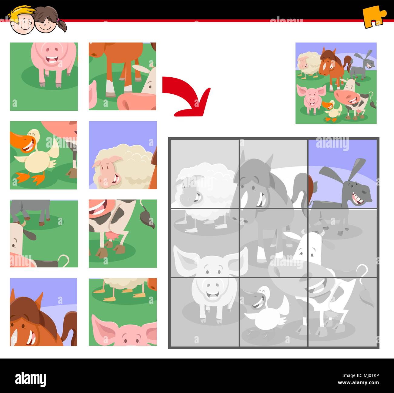Cartoon Illustration of Educational Jigsaw Puzzle Activity Game for ...