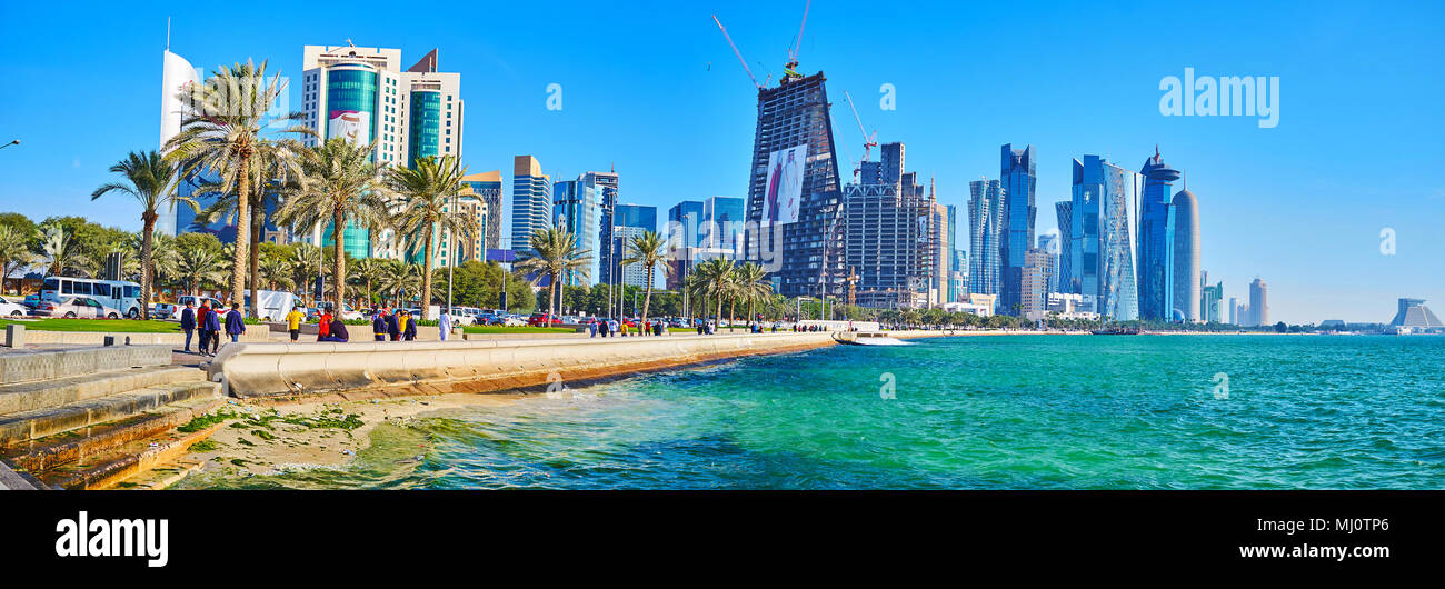 DOHA, QATAR - FEBRUARY 13, 2018: The city skyline with Al Dafna ...