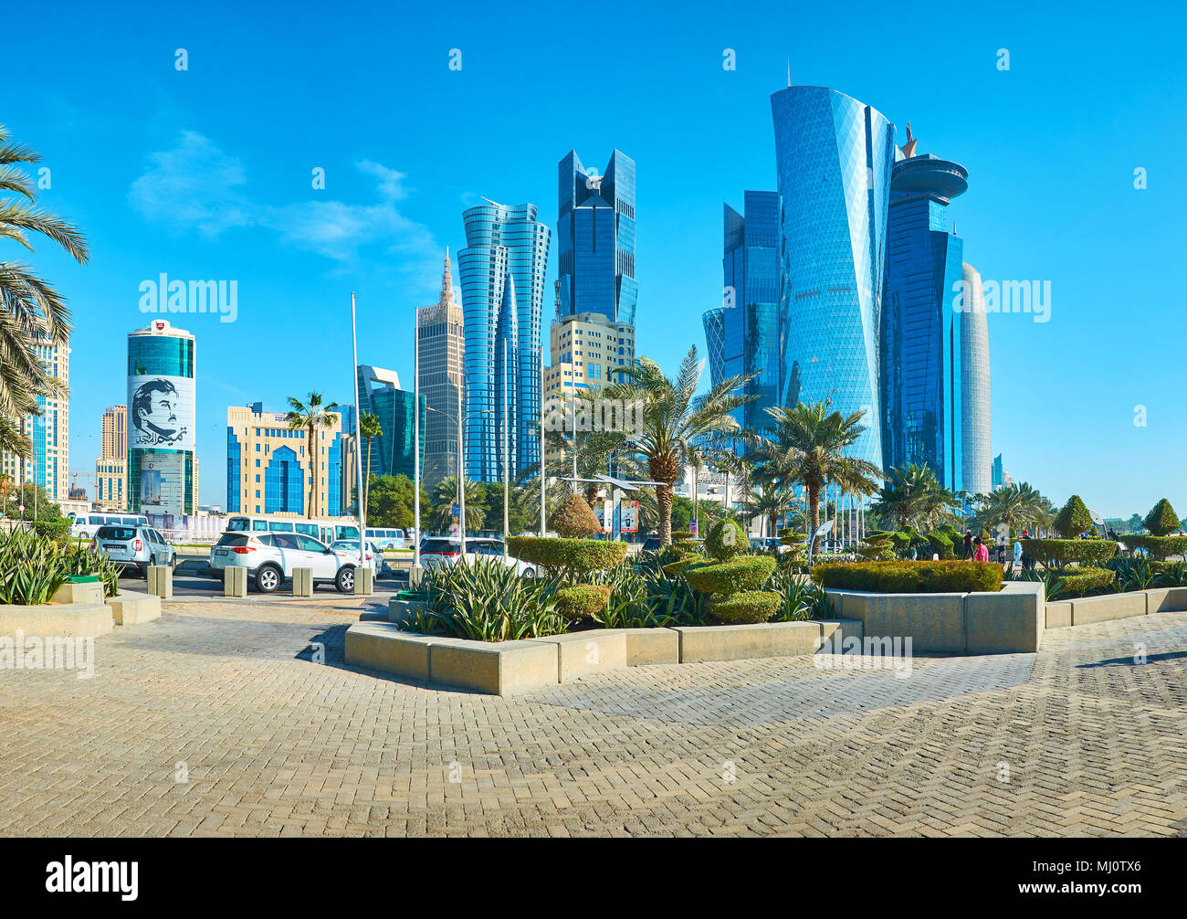 DOHA, QATAR - FEBRUARY 13, 2018: The scenic ornamental park with flower ...