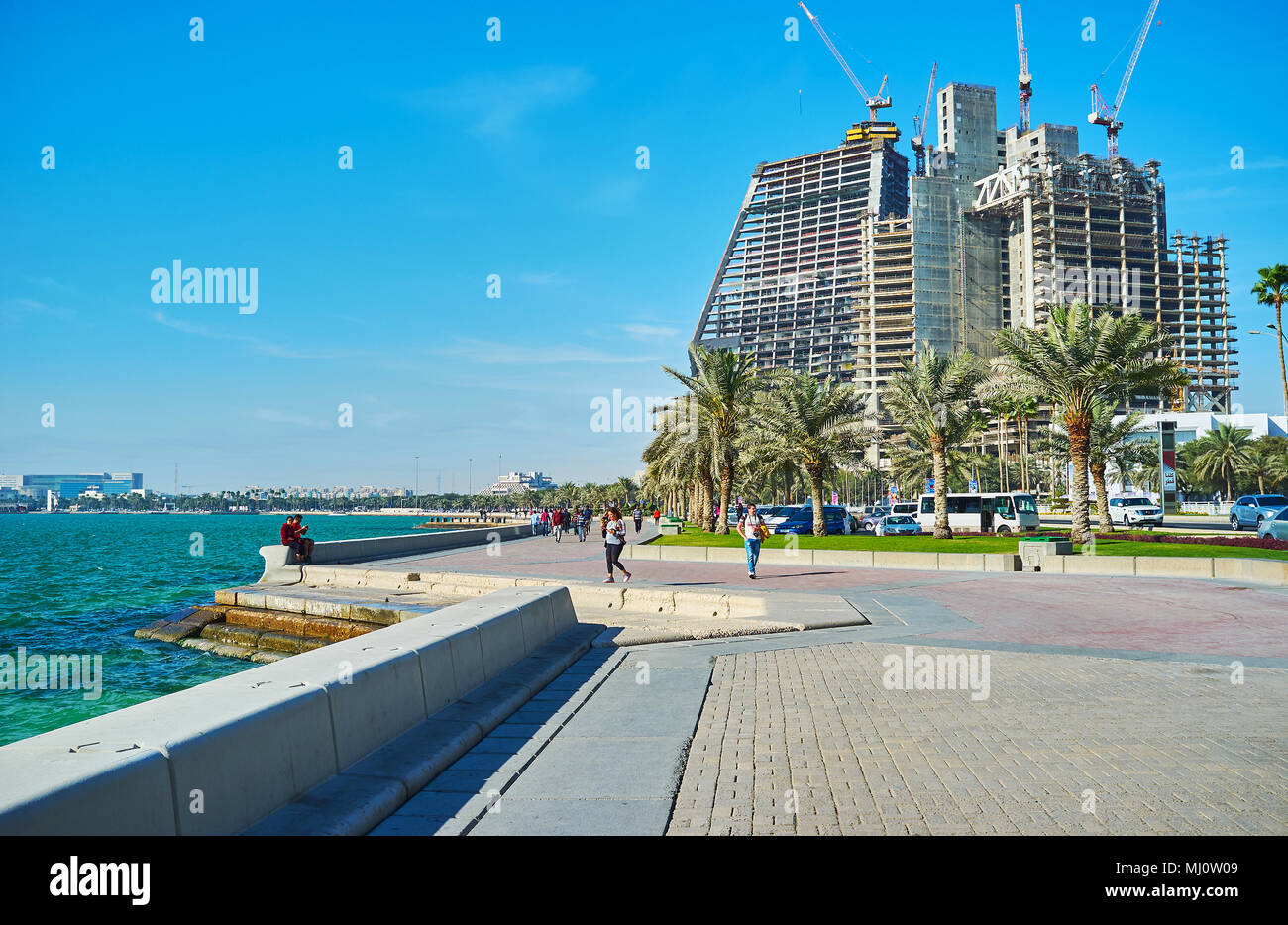 DOHA, QATAR - FEBRUARY 13, 2018: Al Corniche promenade of West Bay ...