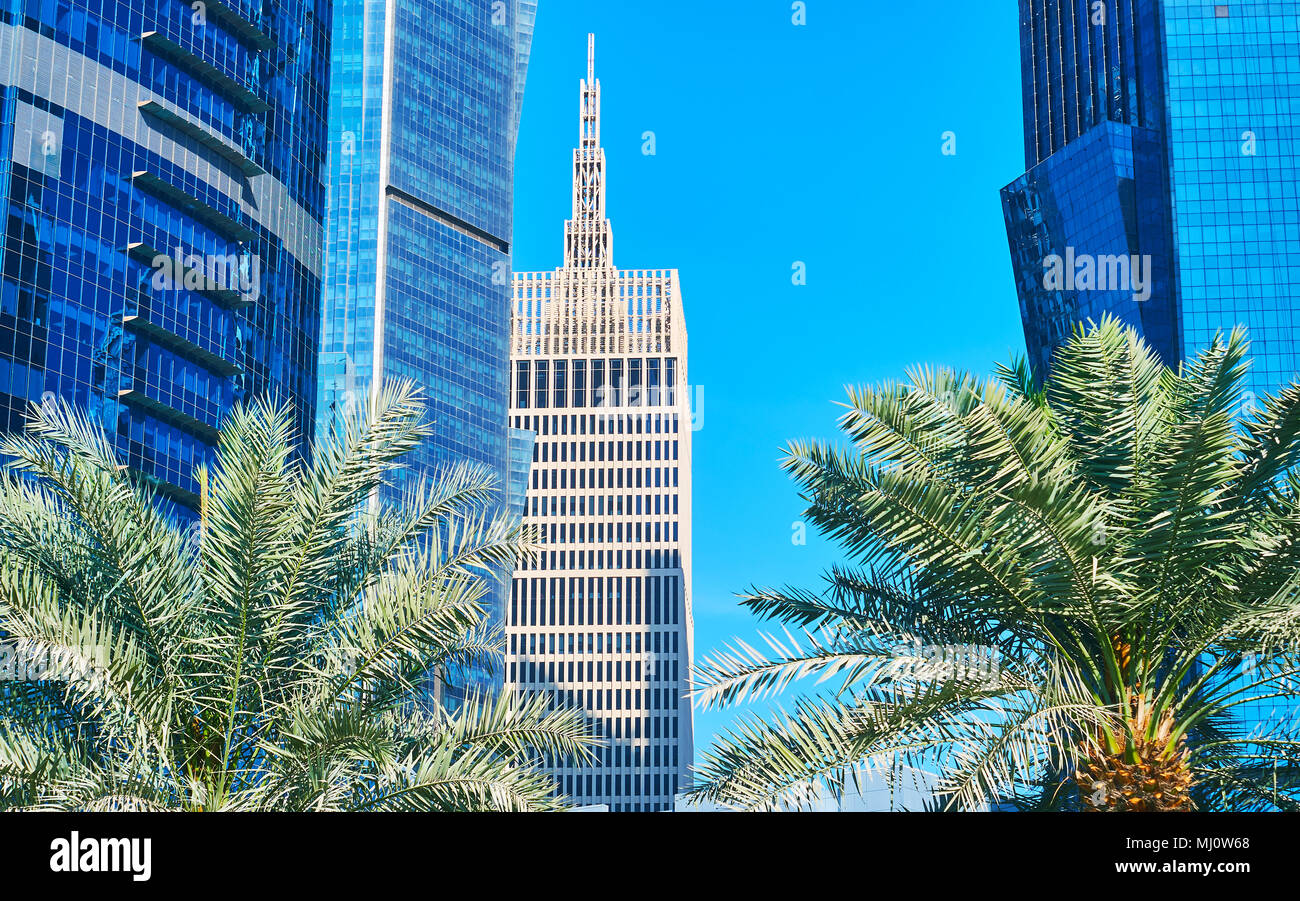 Details of modern glass skyscrapers of West Bay neighborhood, the ...