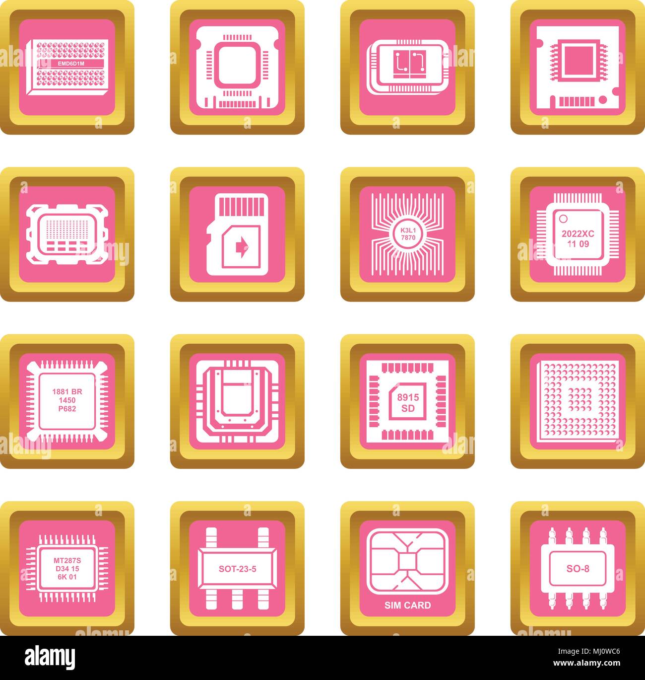 Computer chips icons set pink square vector Stock Vector Image & Art ...