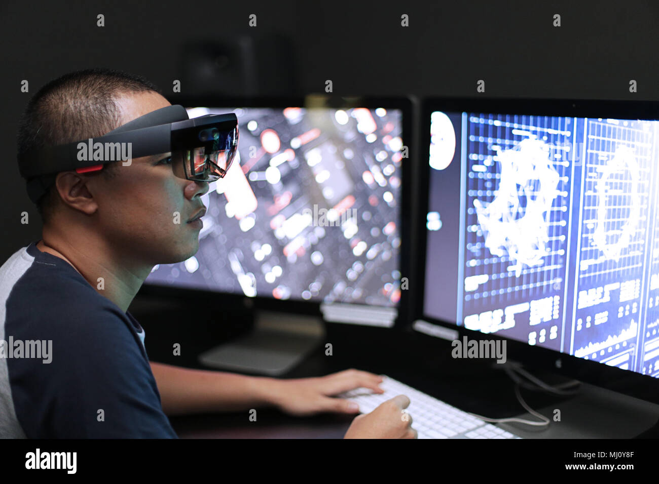 Playing magic | Virtual reality with hololens in the lab Stock Photo ...