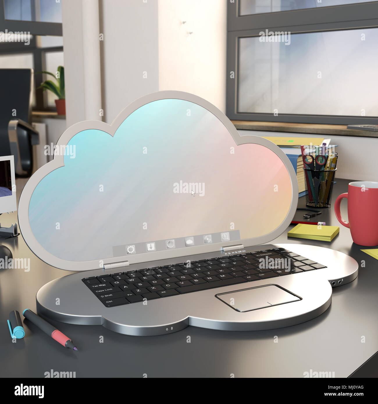 computer shaped as a cloud in an office, 3d rendering Stock Photo - Alamy