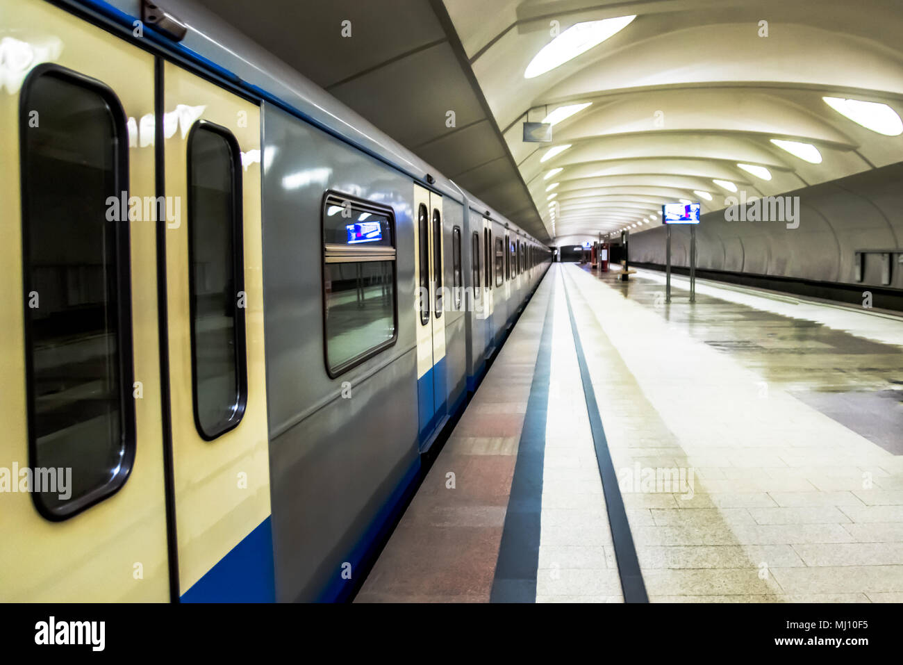 Subway train stopped at the station without people Stock Photo - Alamy
