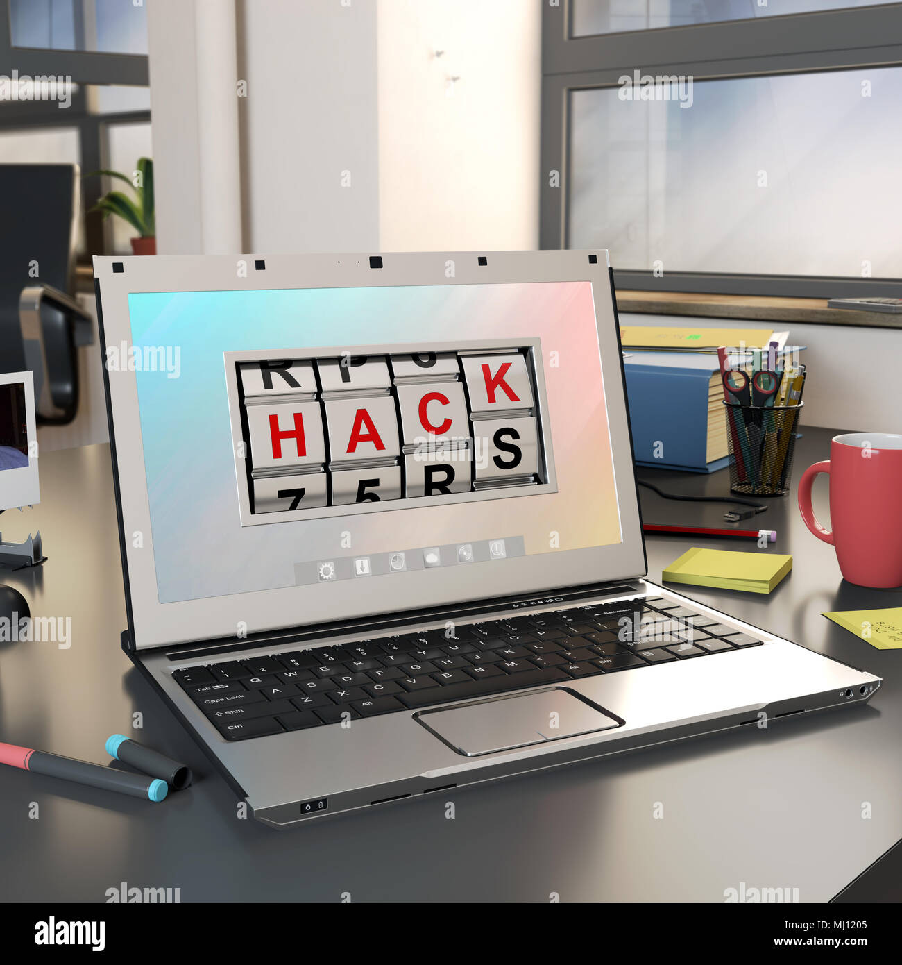 computer being hacked in an office, 3d rendering Stock Photo - Alamy
