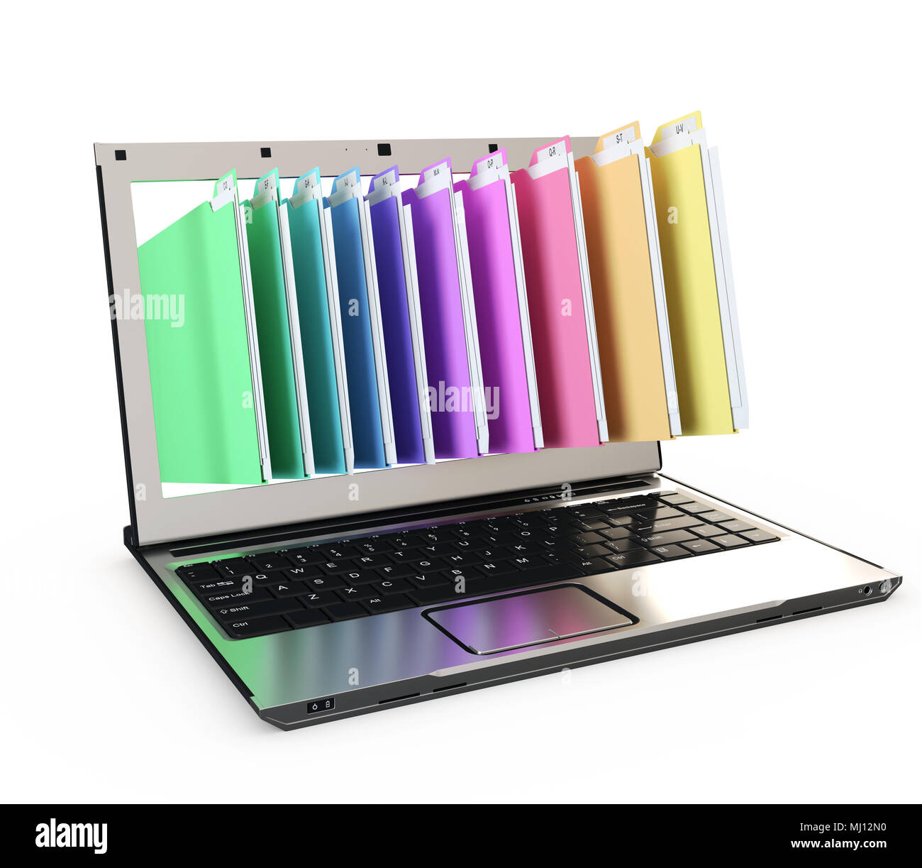 folders popping out from a computer screen over white background, 3d ...