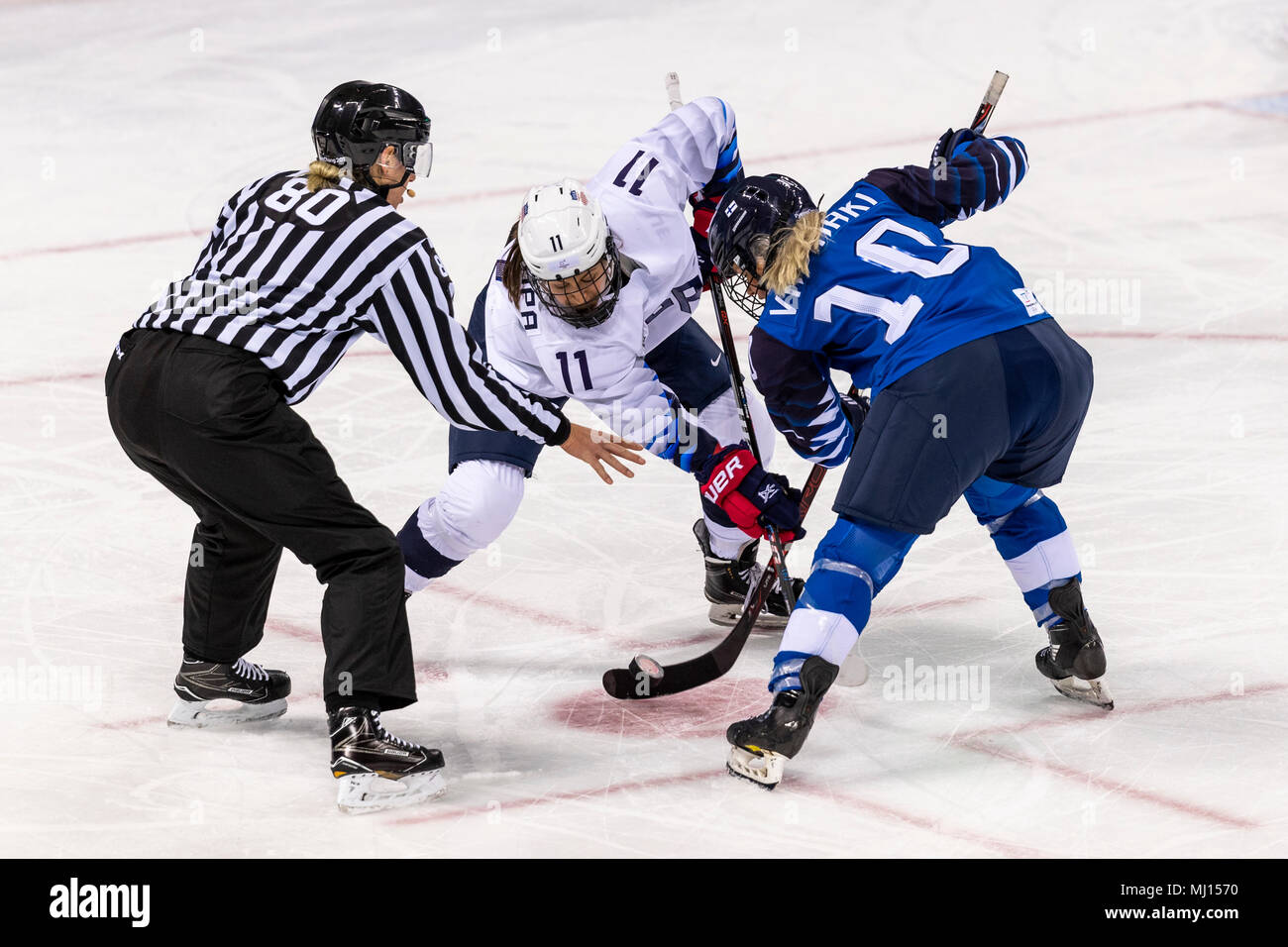 Haley Skarupa (USA) #11 face off with Linda Valimaki (FIN) #10 during ...