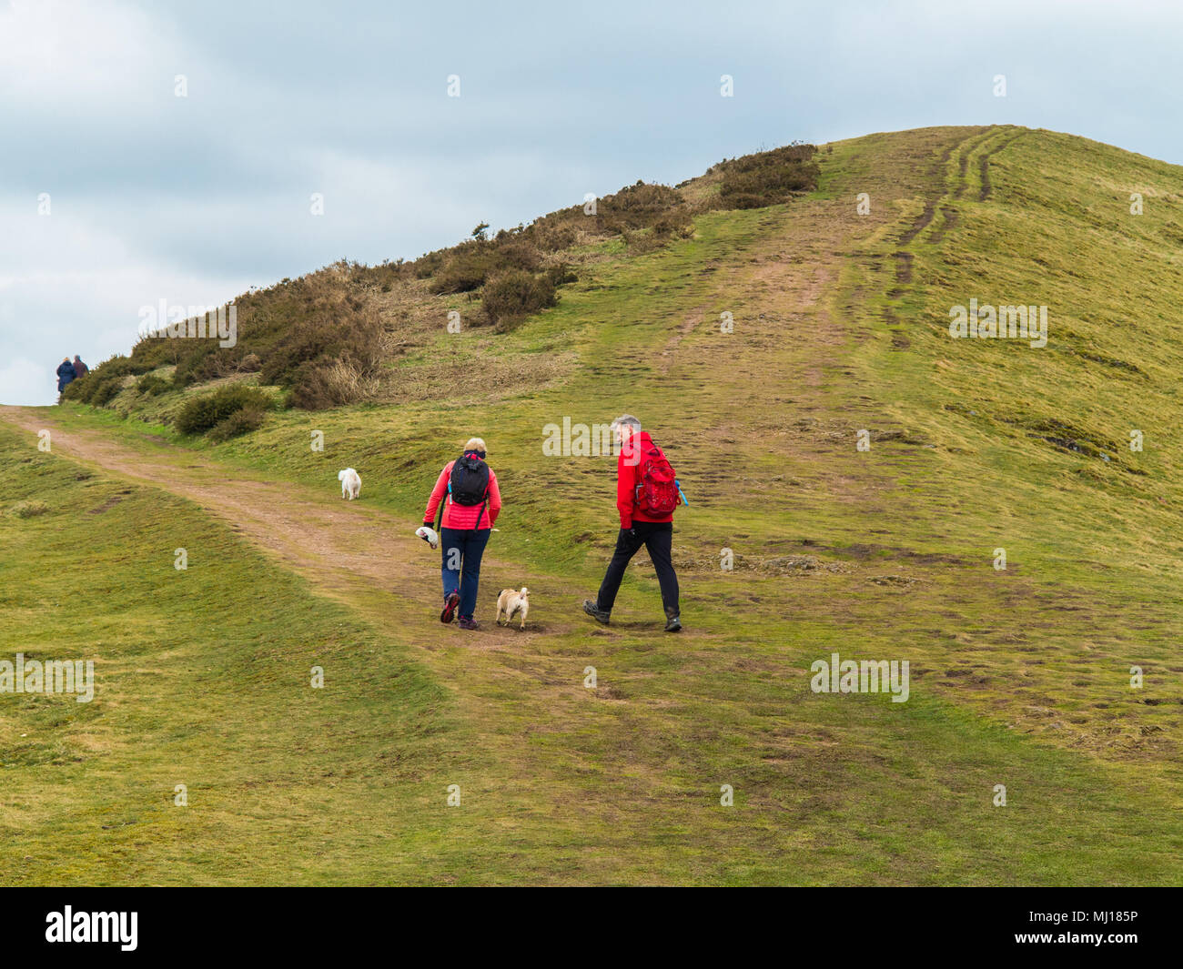 Men and women walking and rambling over the Malvern Hills in ...