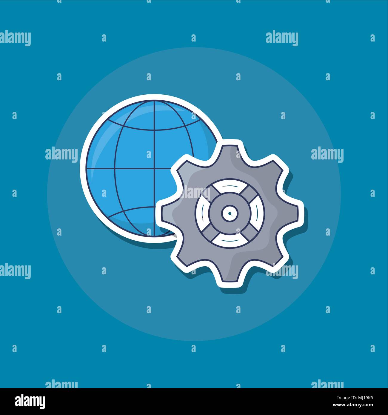 global sphere and gear wheel over blue background, colorful design ...