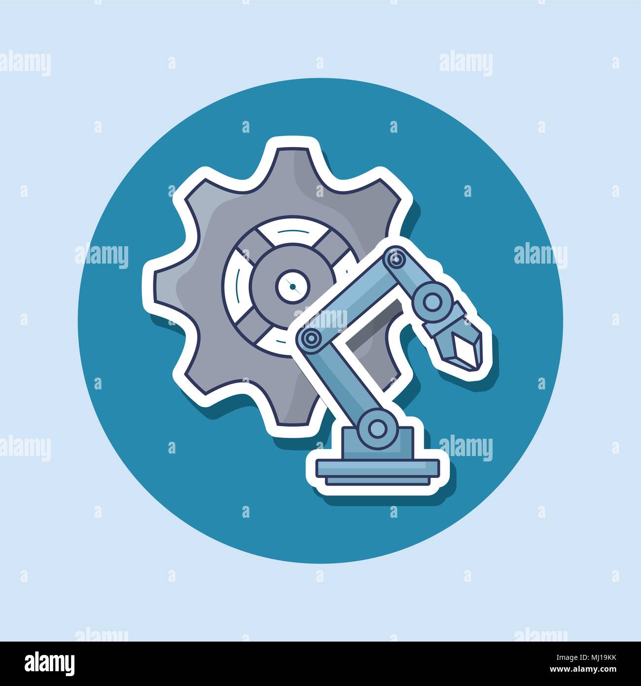 robotic arm and gear wheel over blue background, colorful design ...