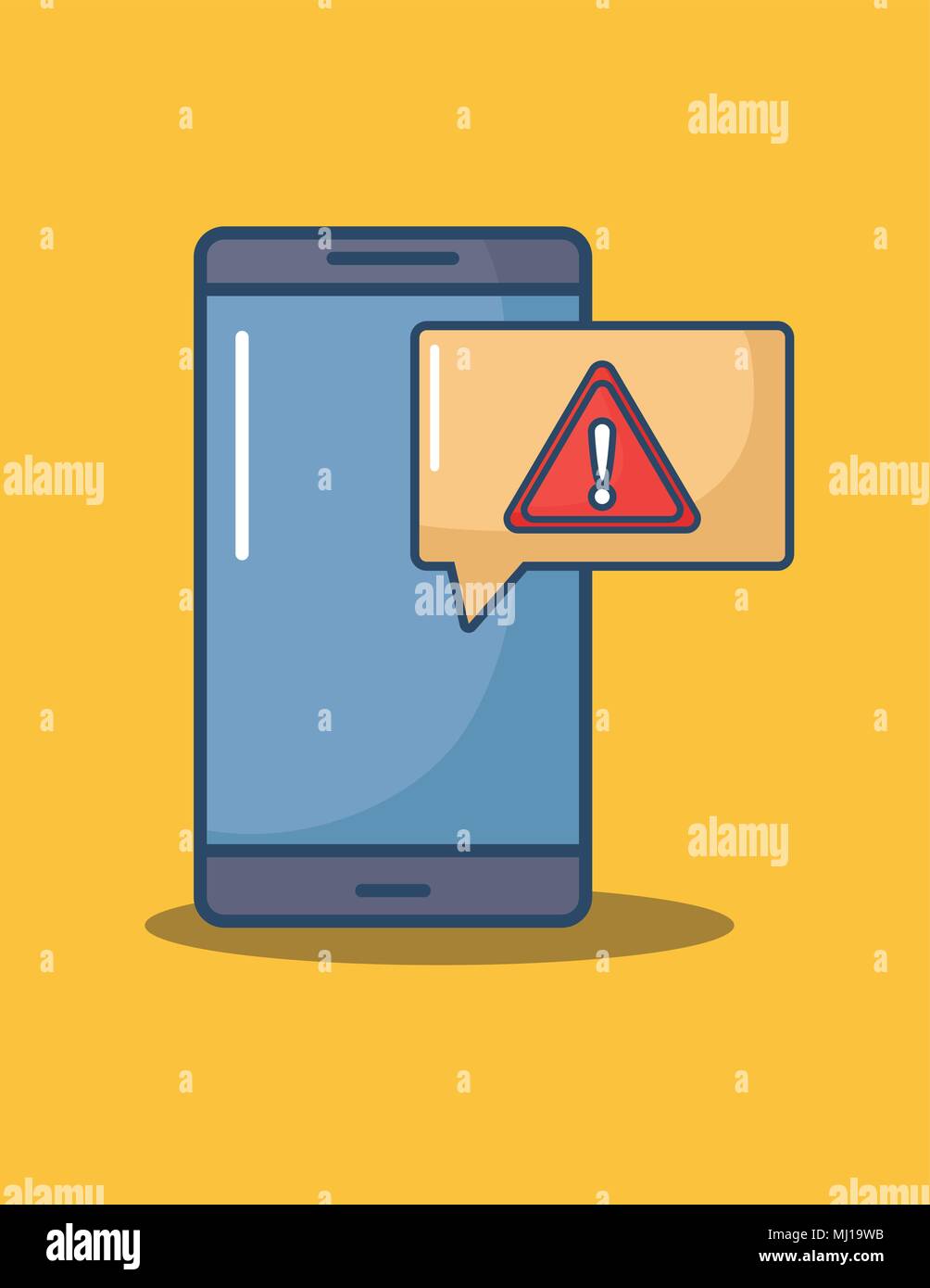 smartphone with warning sign over yellow background, colorful design ...