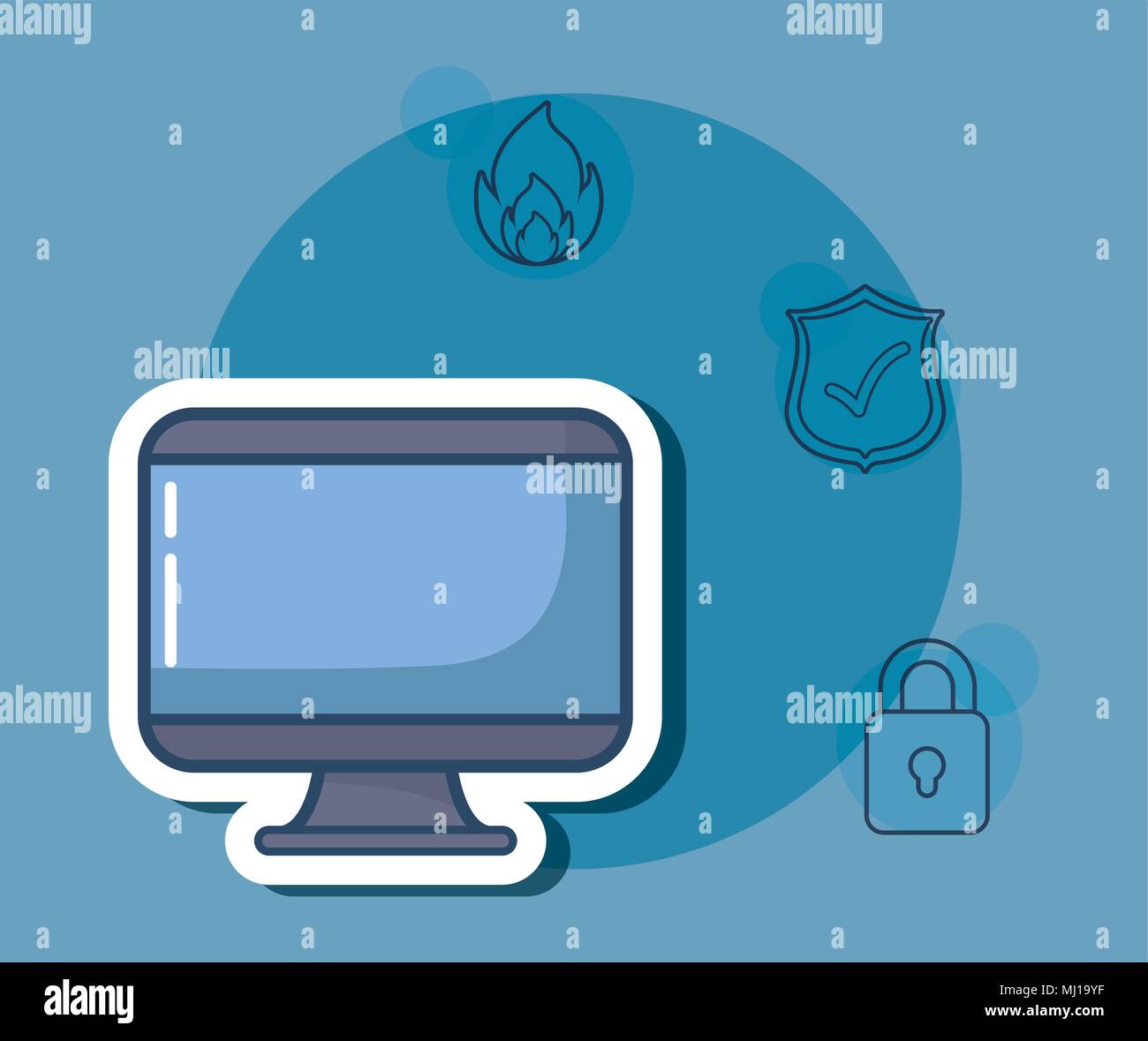 computer with cyber security related icons over blue background ...