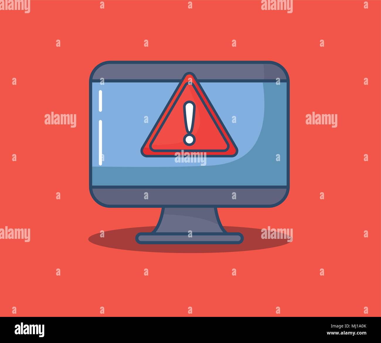 cyber security design with computer with warning sign on screen over ...