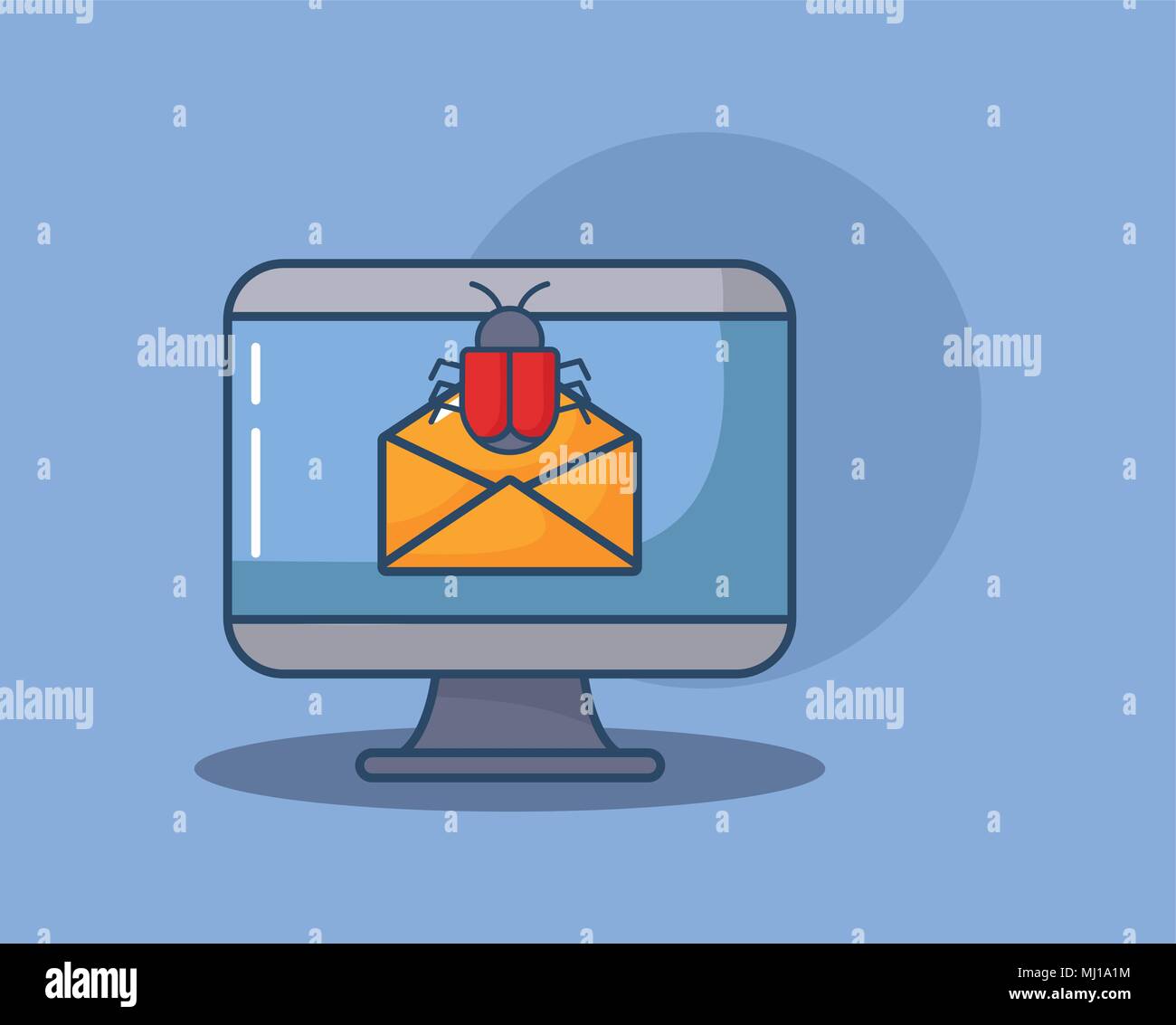 cyber security design with computer with envelope and bug on screen ...