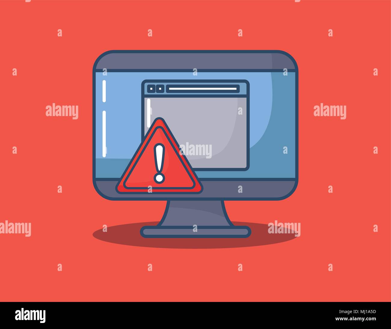 cyber security design with computer with warning sign icon over red ...