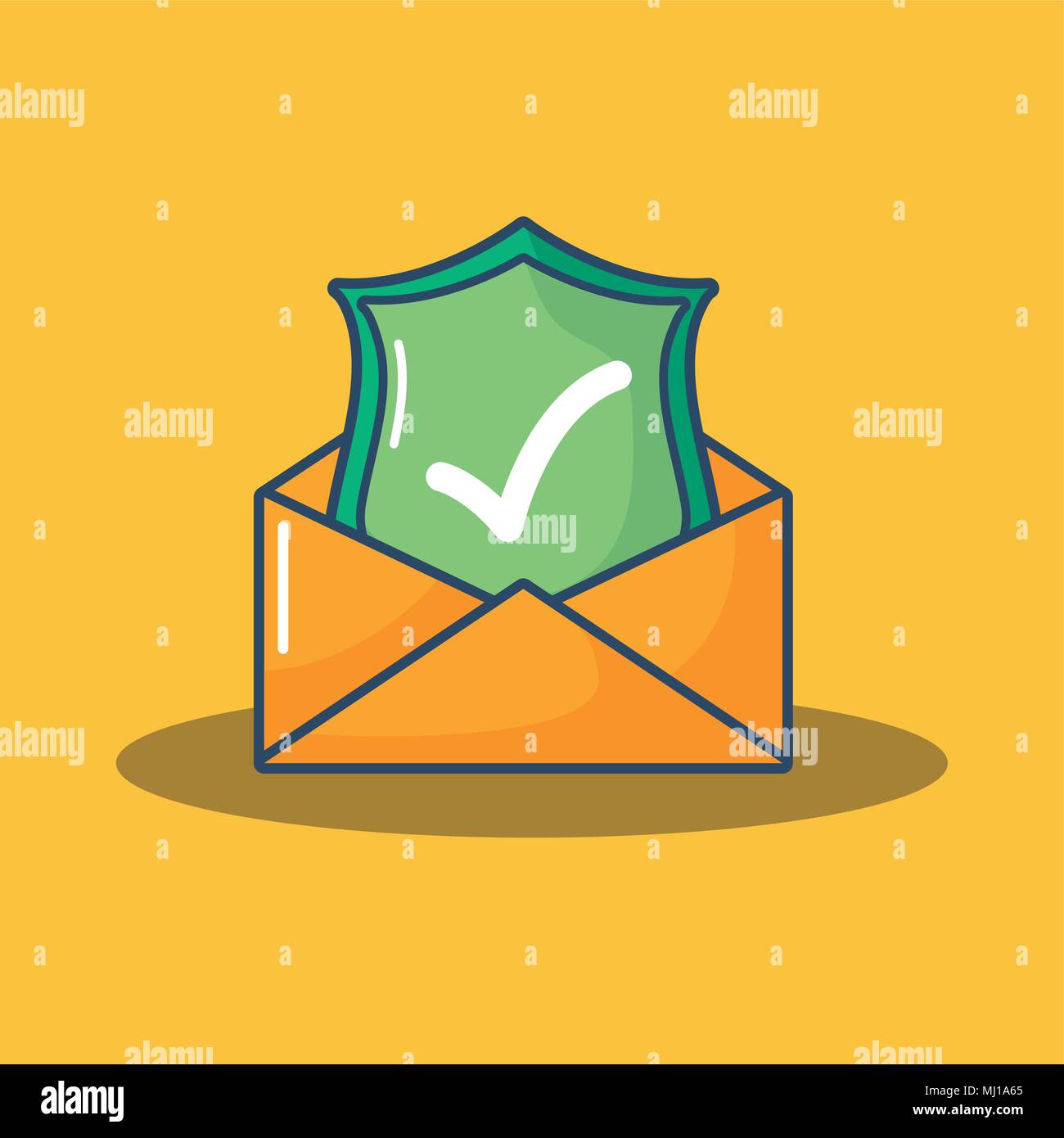 cyber security design with envelope with shield over yellow background ...
