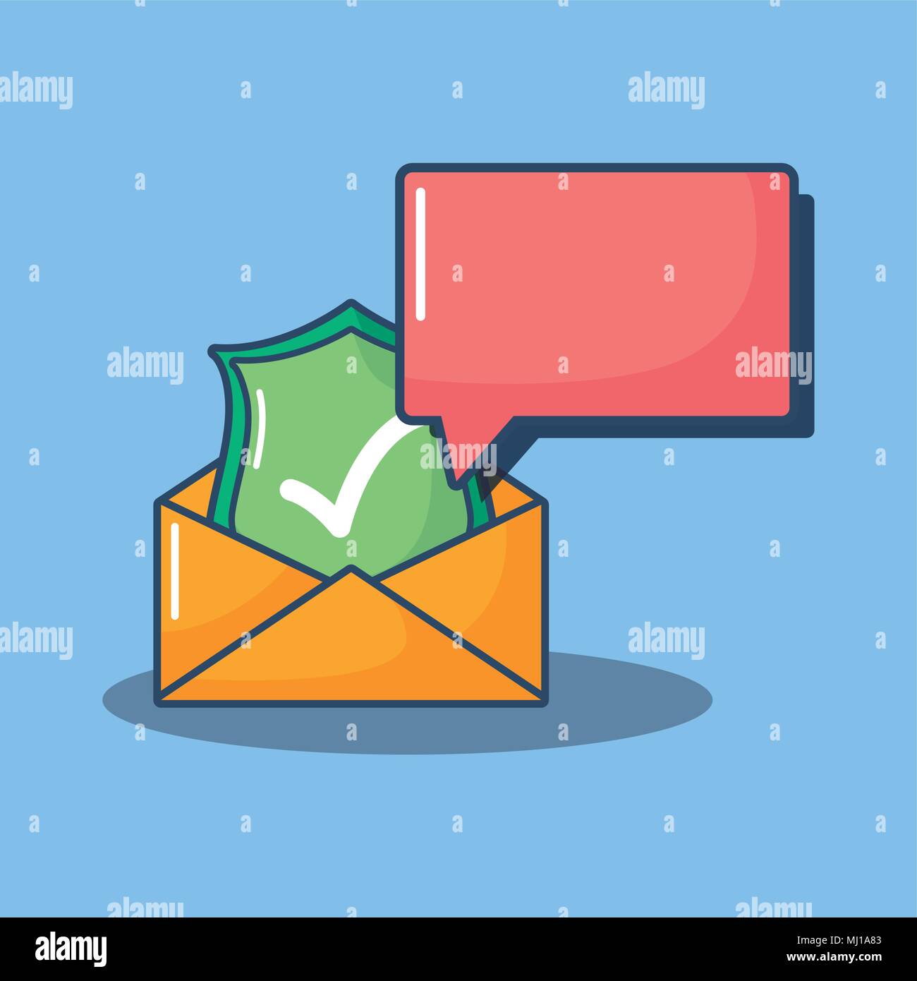 cyber security design with envelope with shield and speech bubble over ...
