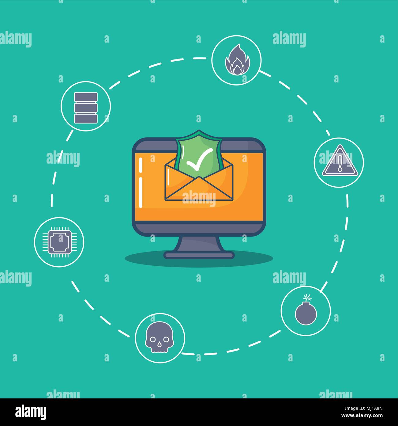 cyber security design with computer and related icons around over ...