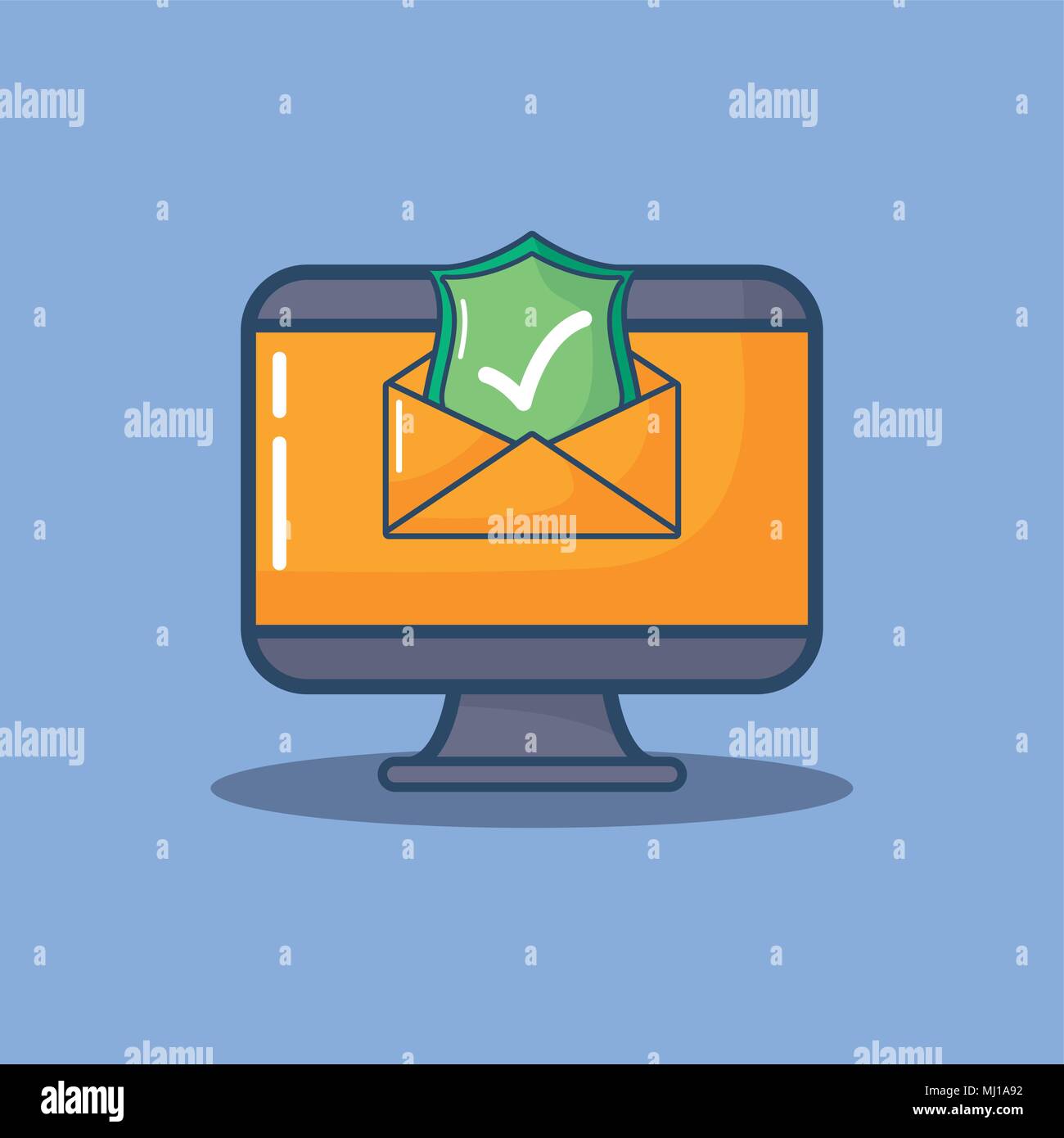 cyber security design with computer and envelope over blue background ...