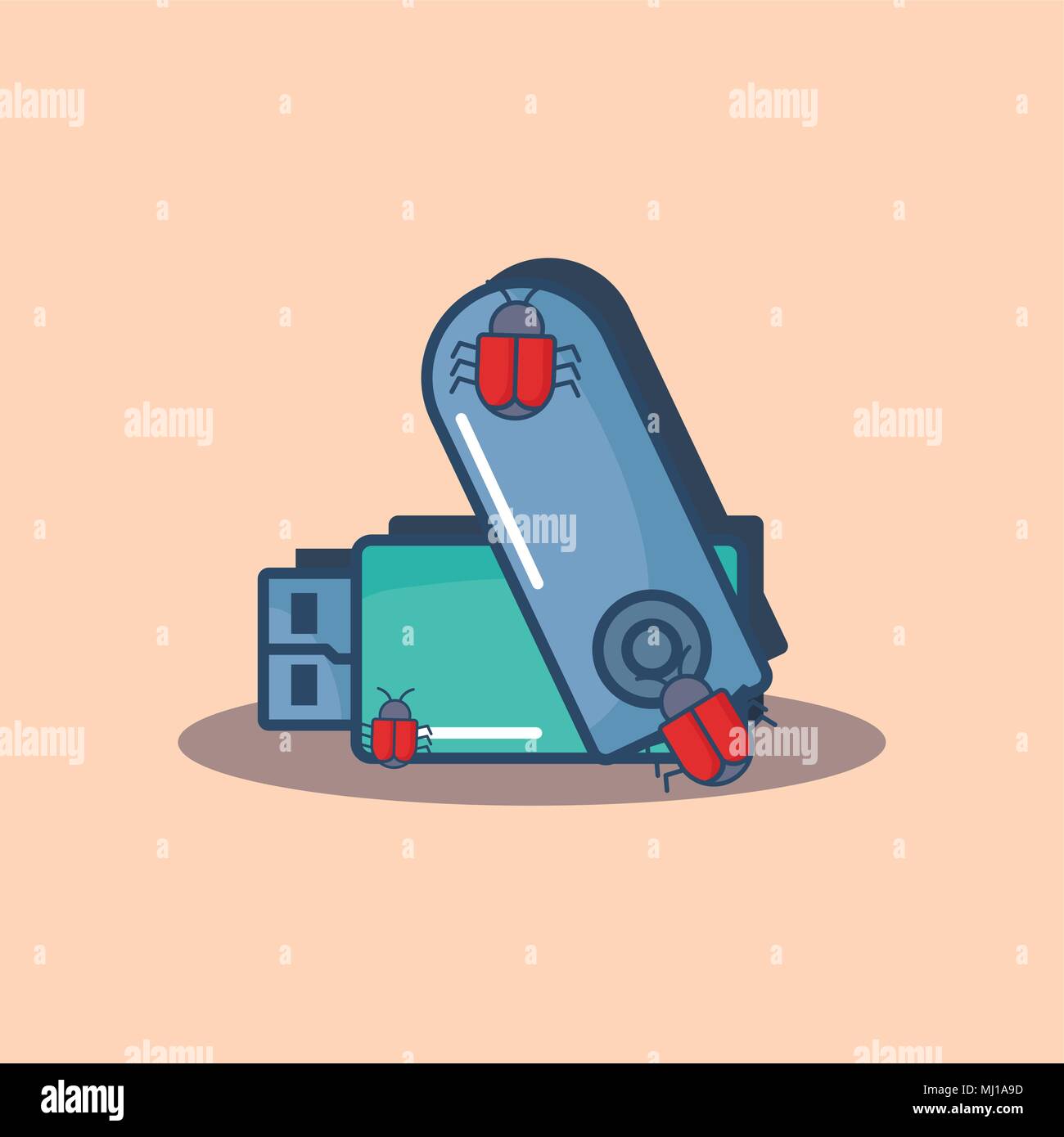 usb with virus bugs over orange background, colorful desgin. vector ...