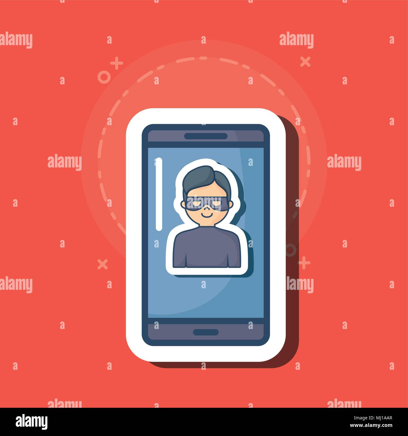 cyber security design with smartphone and cartoon hacker on screen over ...