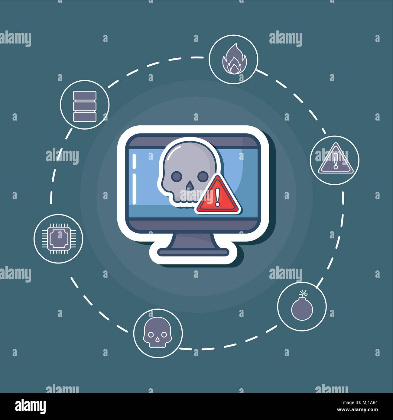 cyber security design with computer and related icons around over blue ...