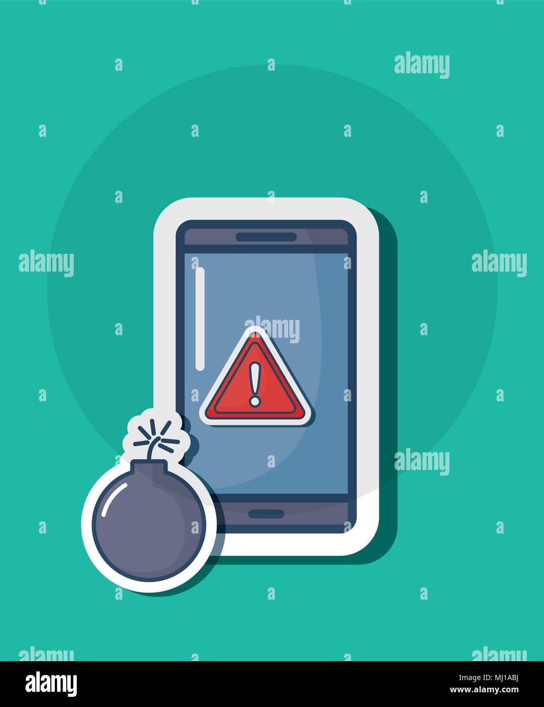 cyber security design with smartphone and warning sign and warning sign ...