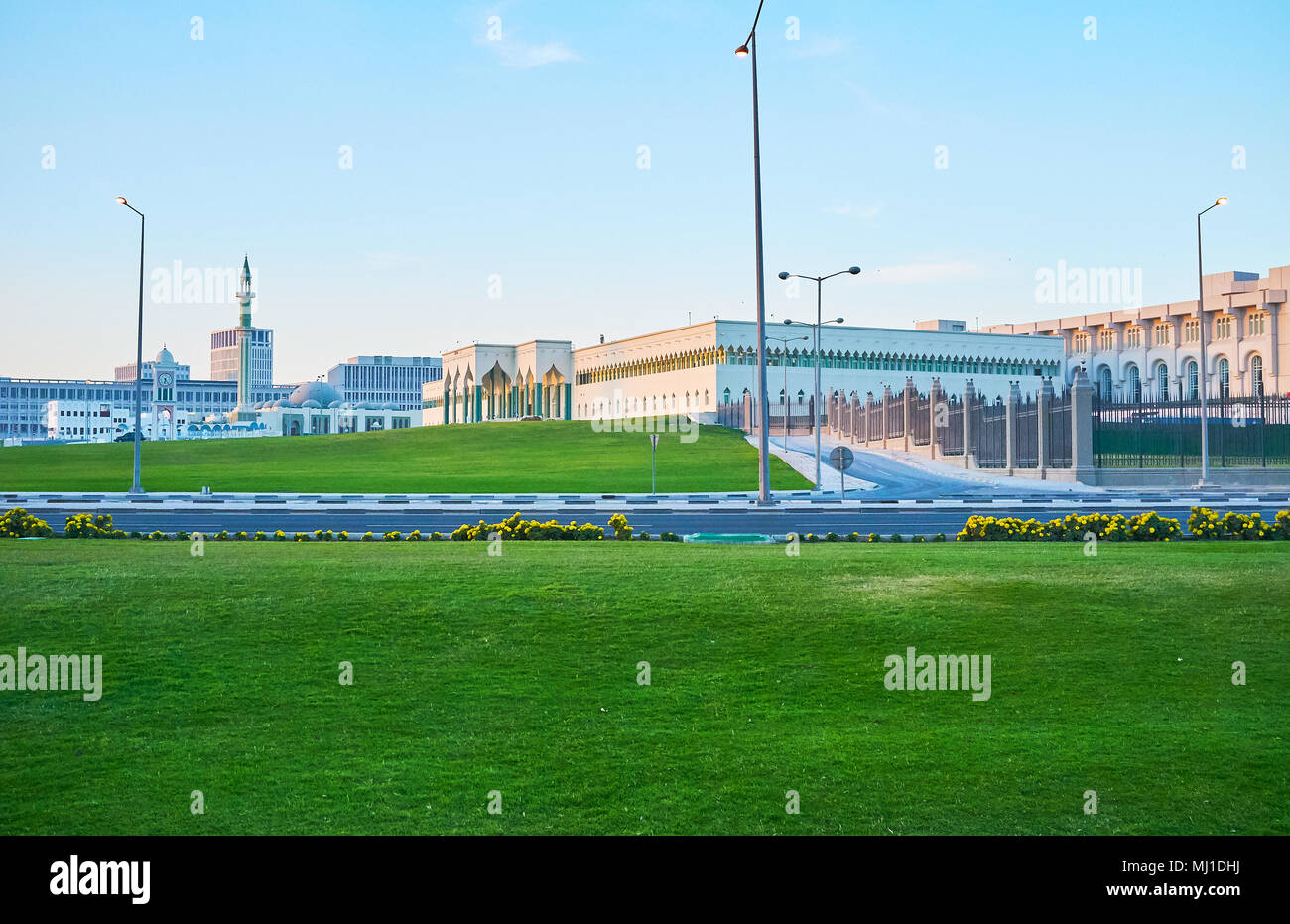 The view on Amiri Diwan government complex and Musheireb Mosque from ...