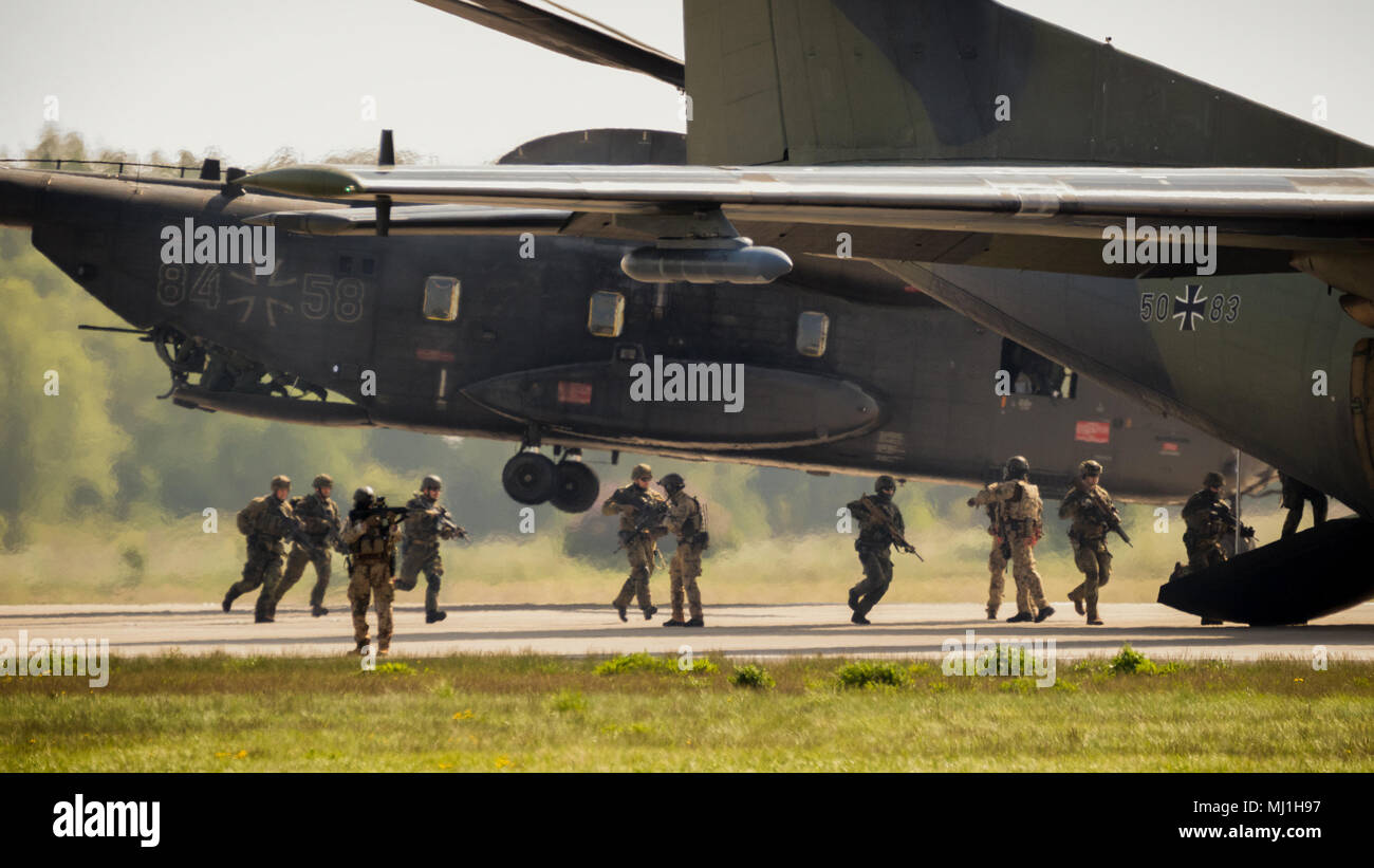 BERLIN, GERMANY - APR 27, 2018: German army and air force performing a ...