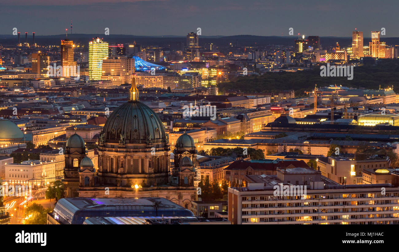 Night view over Germany's capital Berlin with the Berliners Dom in ...