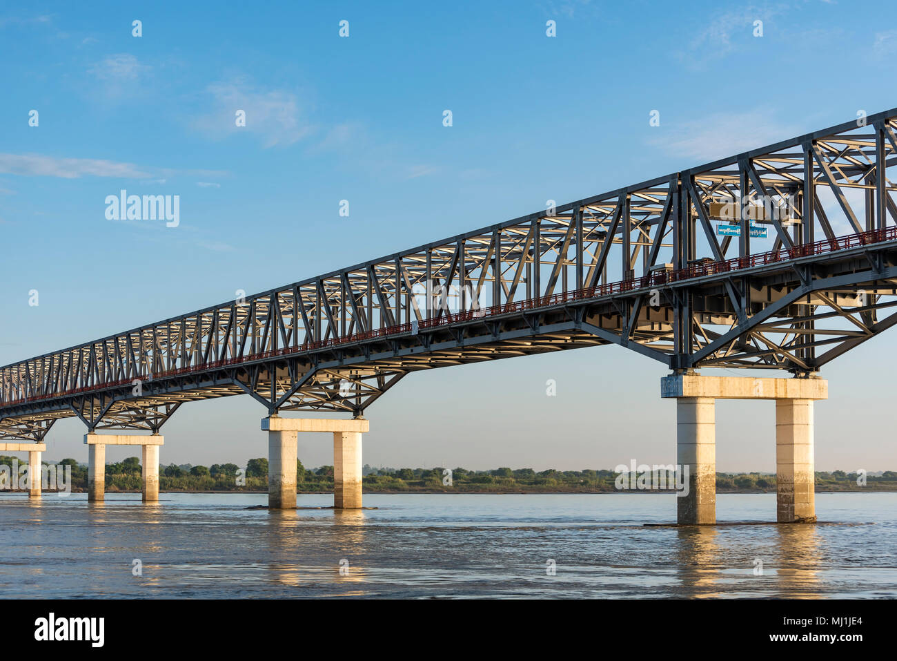 Pakokku Bridge across the Irrawaddy River, Myanmar (Burma Stock Photo ...