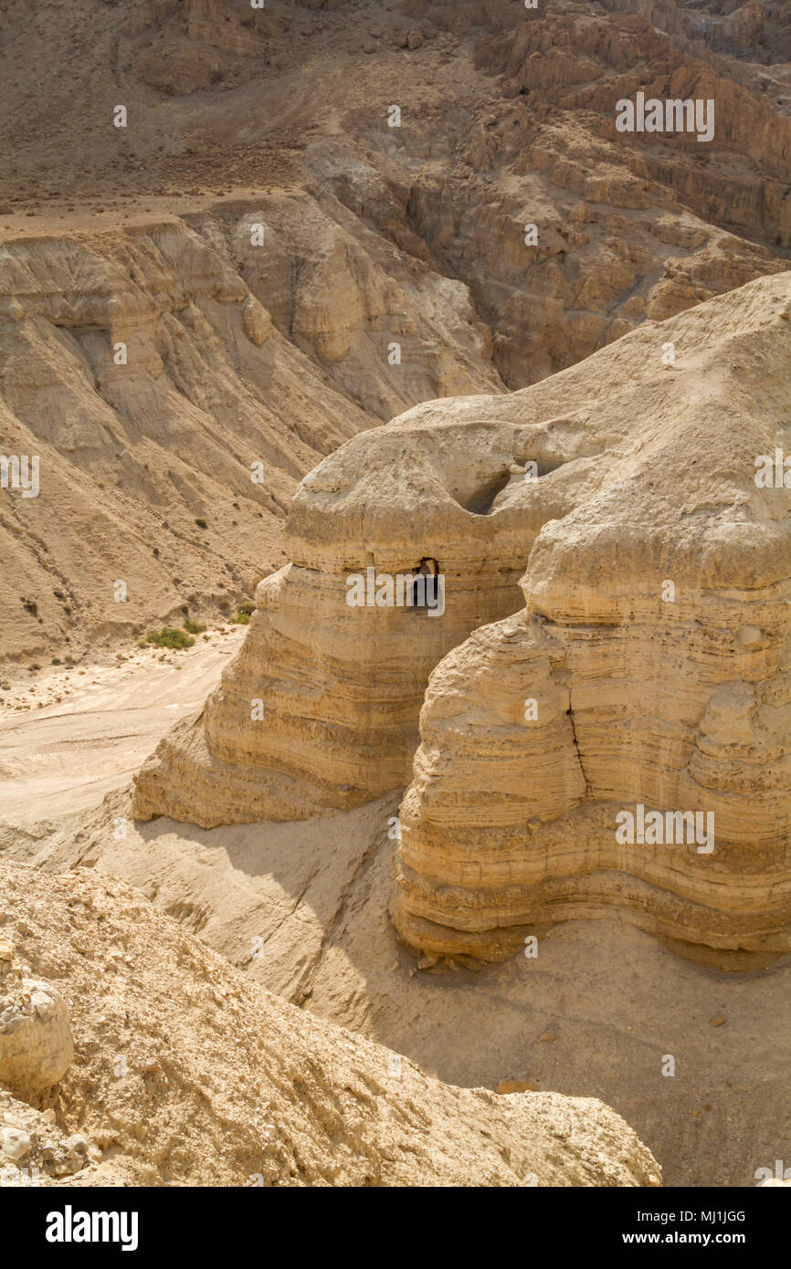 Qumran caves in Qumran National Park, where the dead sea scrolls were ...