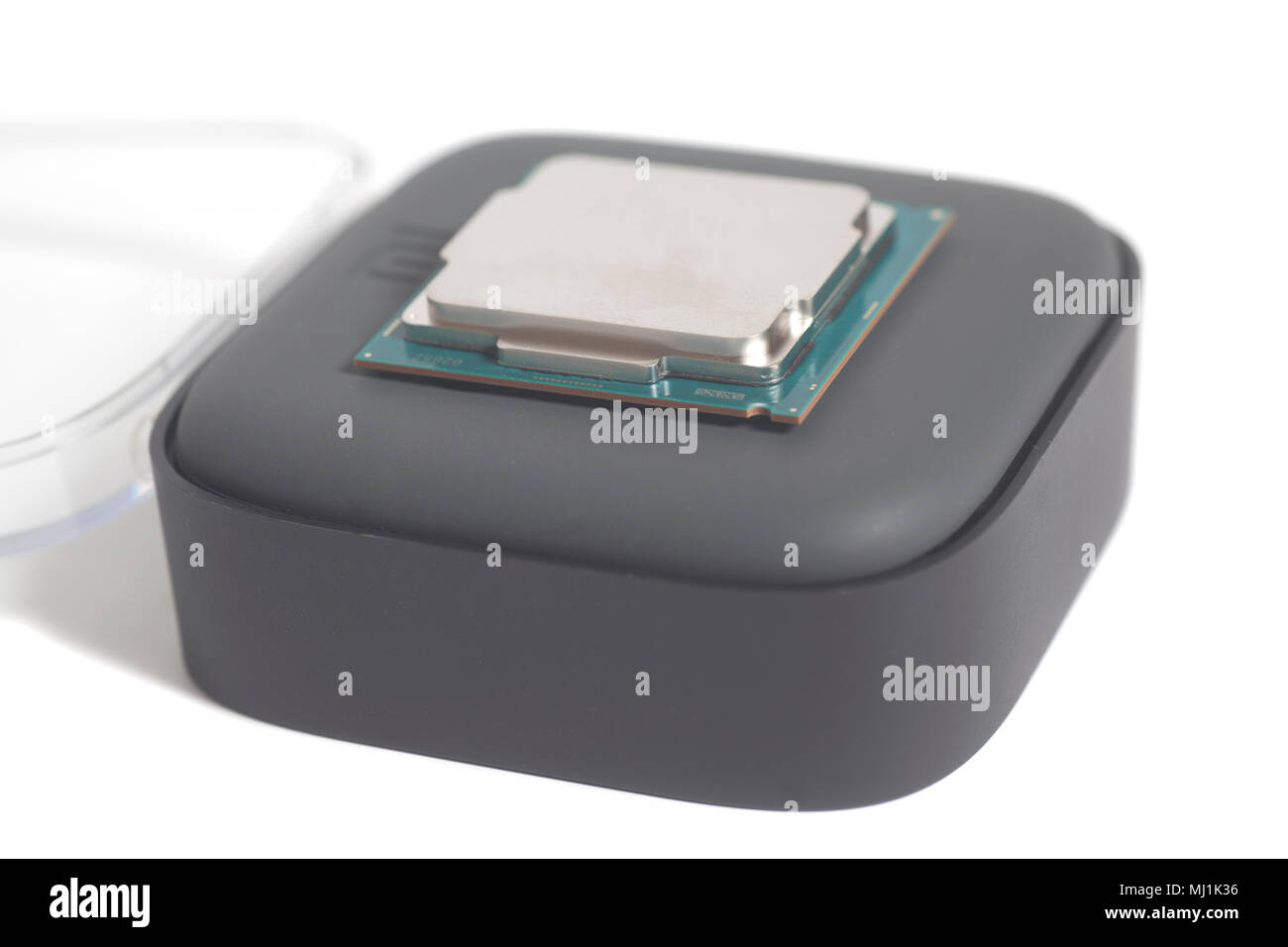 Central processing unit CPU processor microchip on the packaging box ...