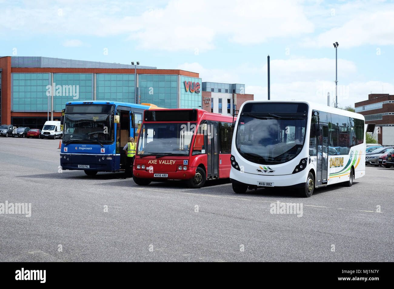 May 2018 - Line of buses and coaches in Exeter bus station before it is ...