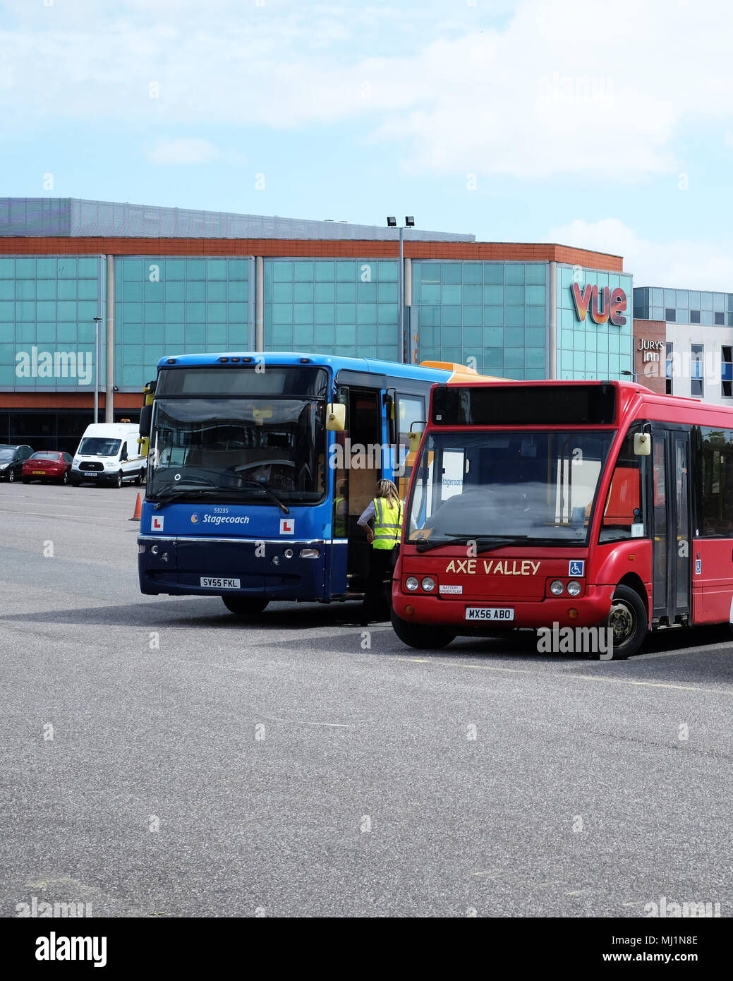 May 2018 - Line of buses and coaches in Exeter bus station before it is ...