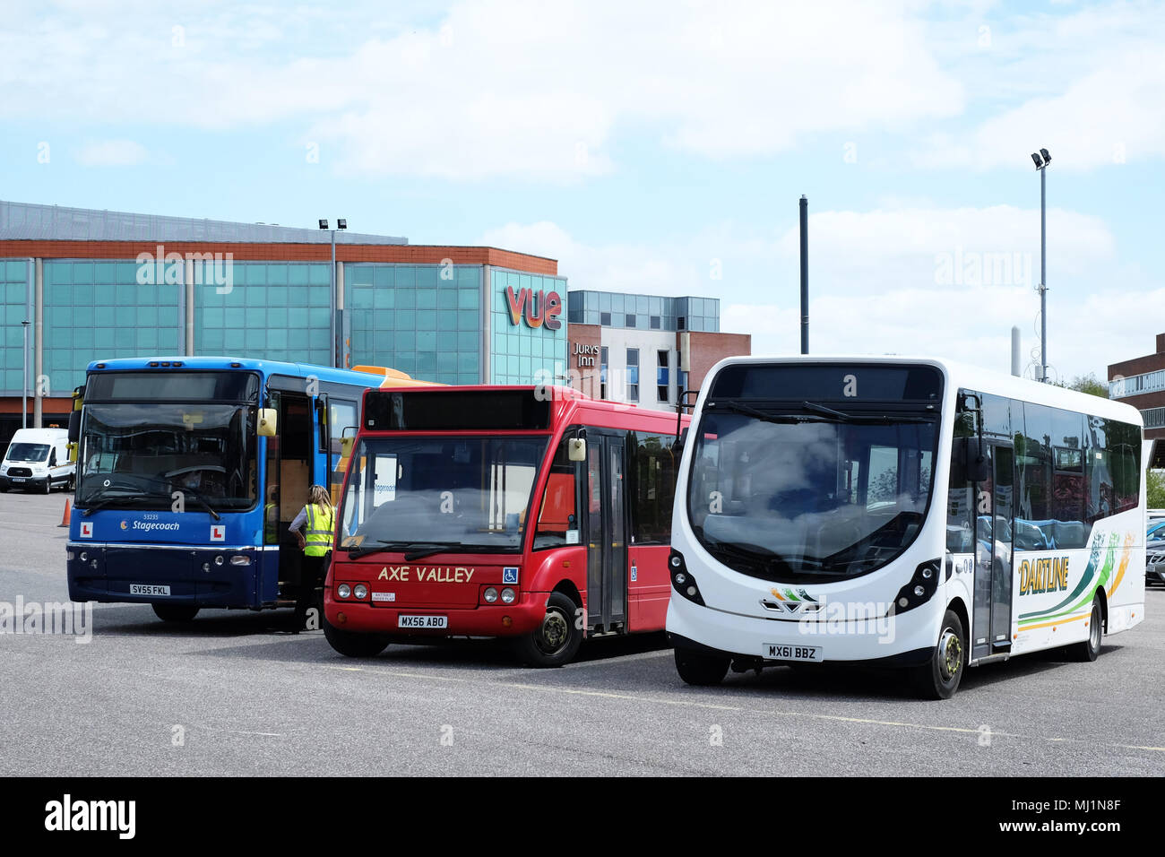 May 2018 - Line of buses and coaches in Exeter bus station before it is ...