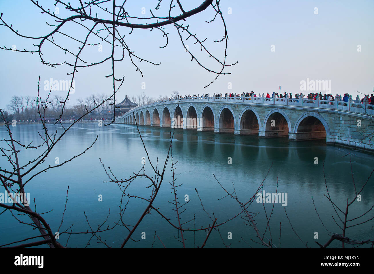 The Summer Palace, the marble seventeen-arch bridge which Stock Photo ...