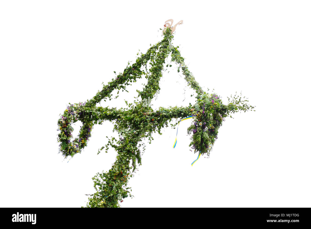 Top of a common green traditional Swedish maypole, used for the ...