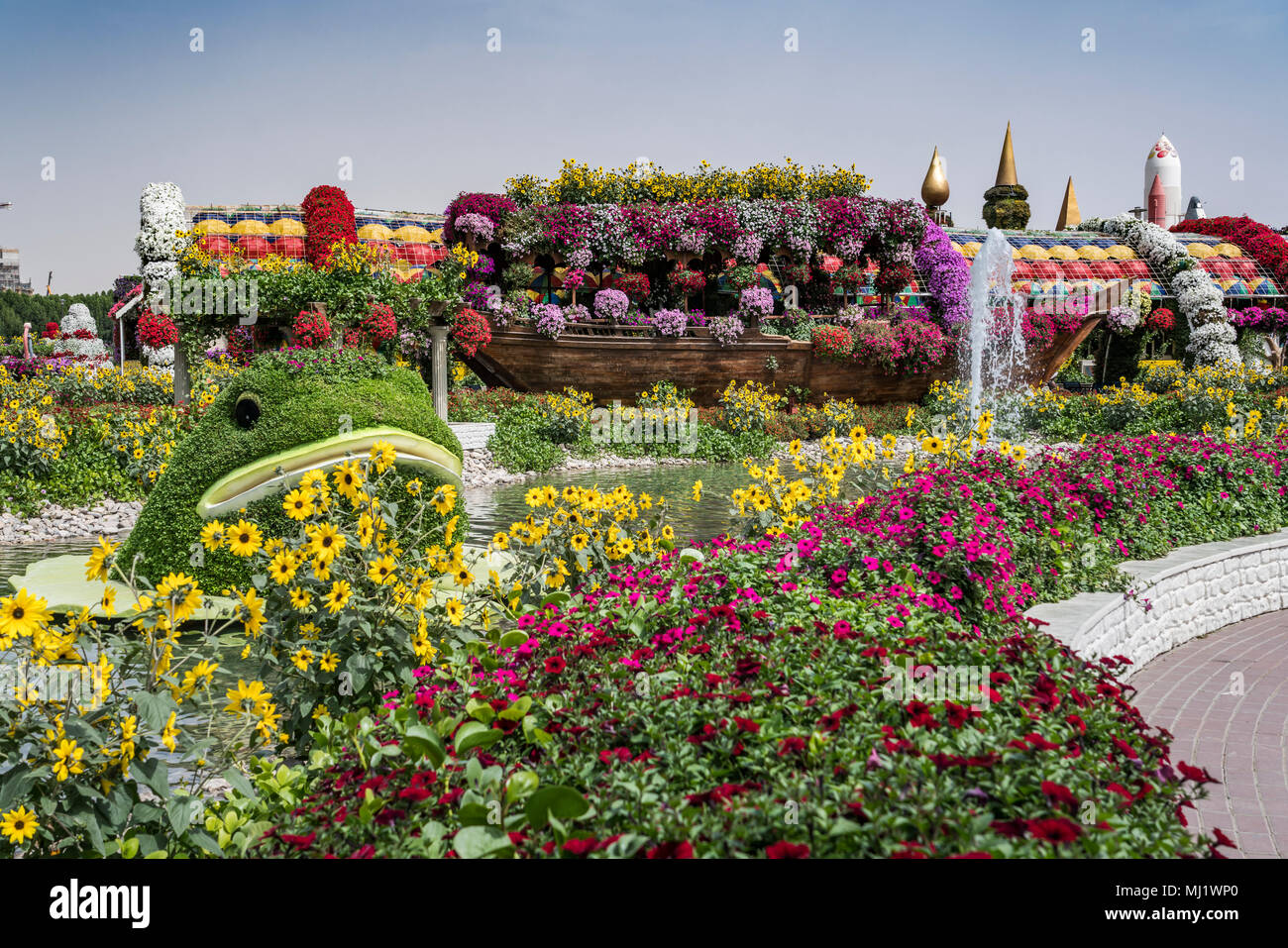 A floral frog at the Miracle Gardens in Dubai, UAE, Middle East Stock ...