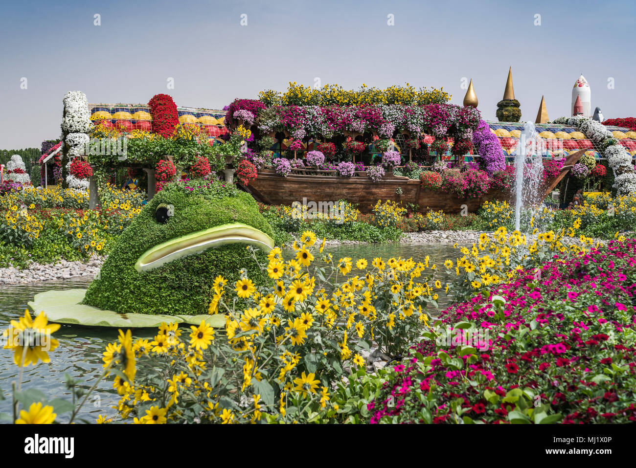 A floral frog at the Miracle Gardens in Dubai, UAE, Middle East Stock ...