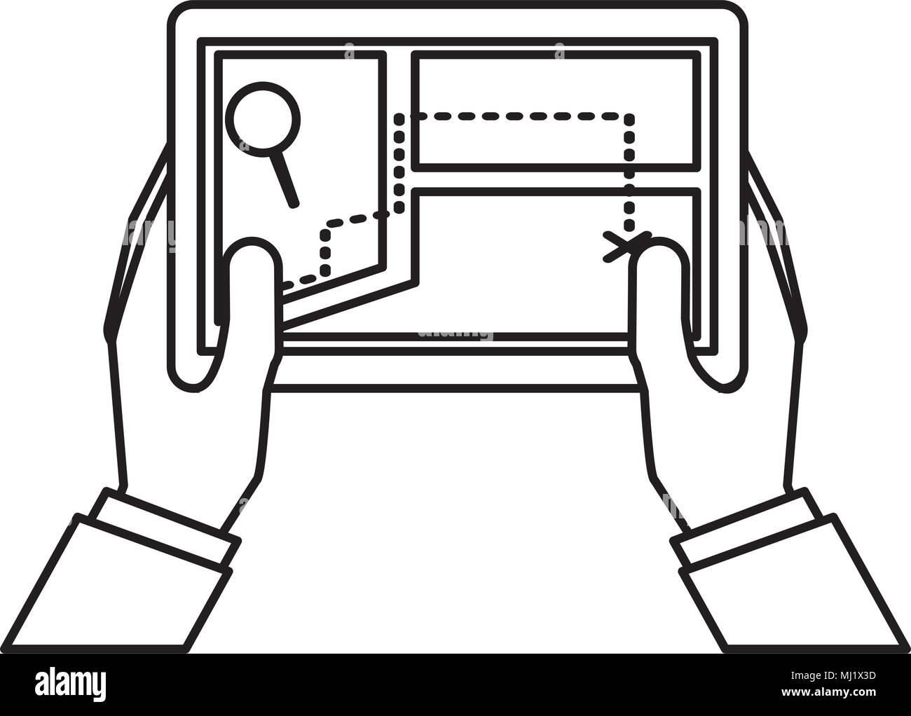 hands using tablet with gps application vector illustration design ...