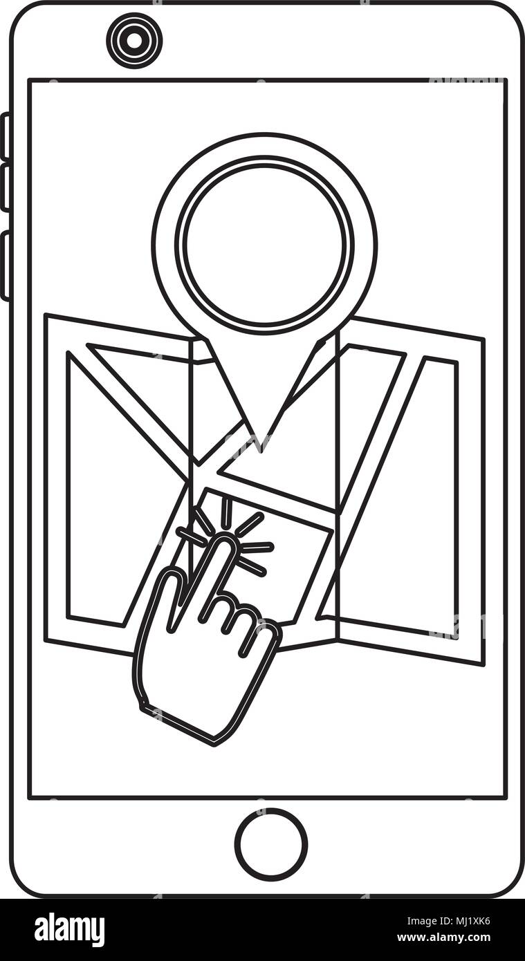 smartphone with gps application and cursor vector illustration design ...