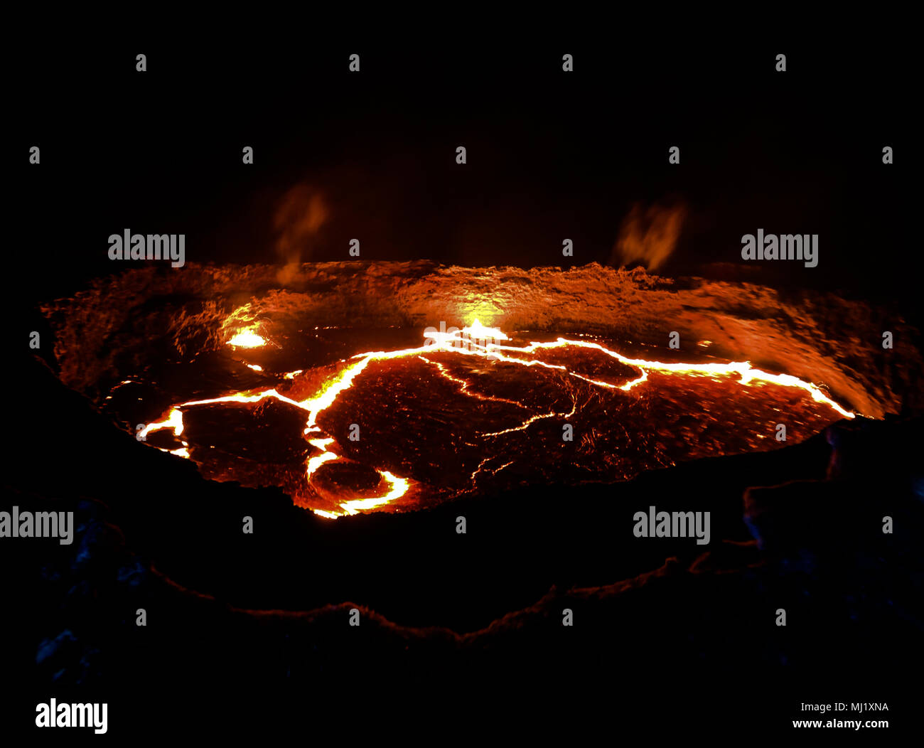Panorama of Erta Ale volcano crater, melting lava, Danakil depression ...