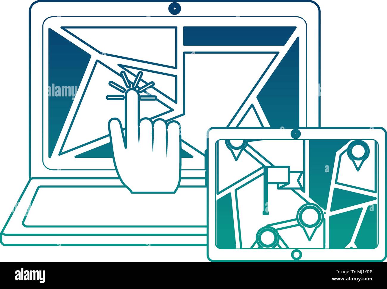 laptop and tablet with gps application vector illustration design Stock ...