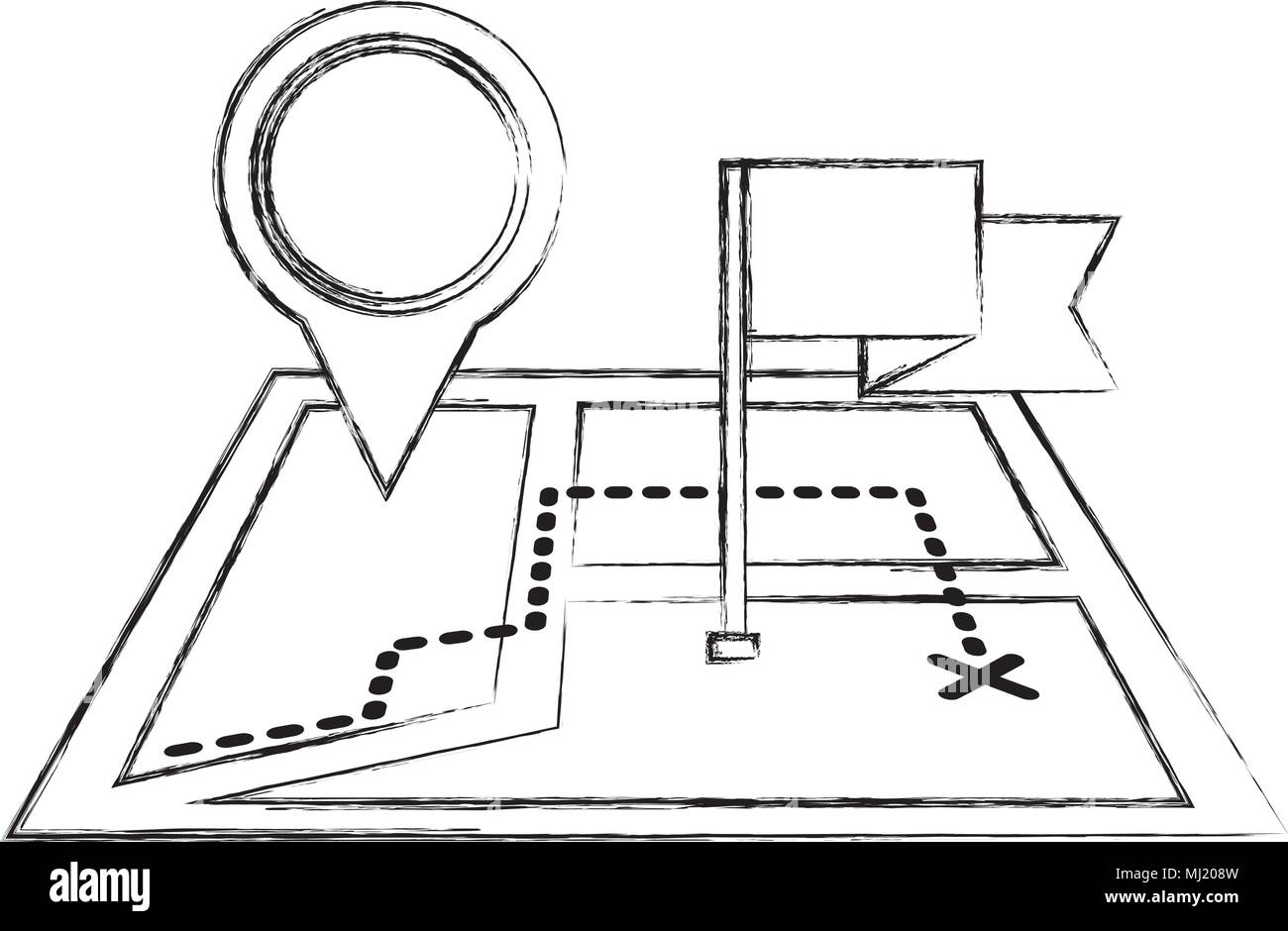 gps navigation flag pointer city place mark vector illustration sketch ...