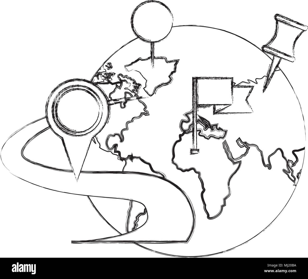 global map gps navigation route flag pointer pin vector illustration ...