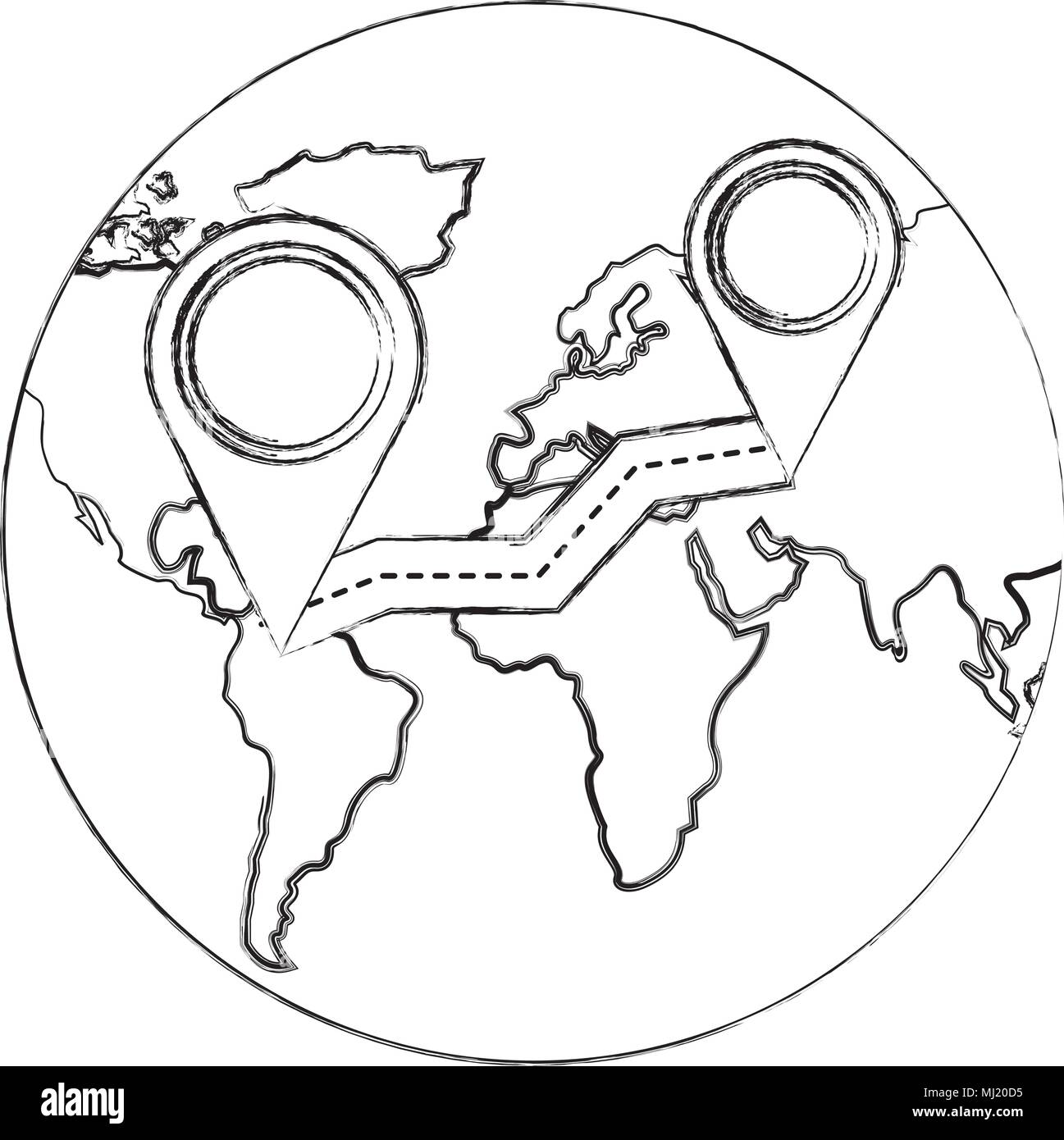 world map route travel finding gps navigation vector illustration ...
