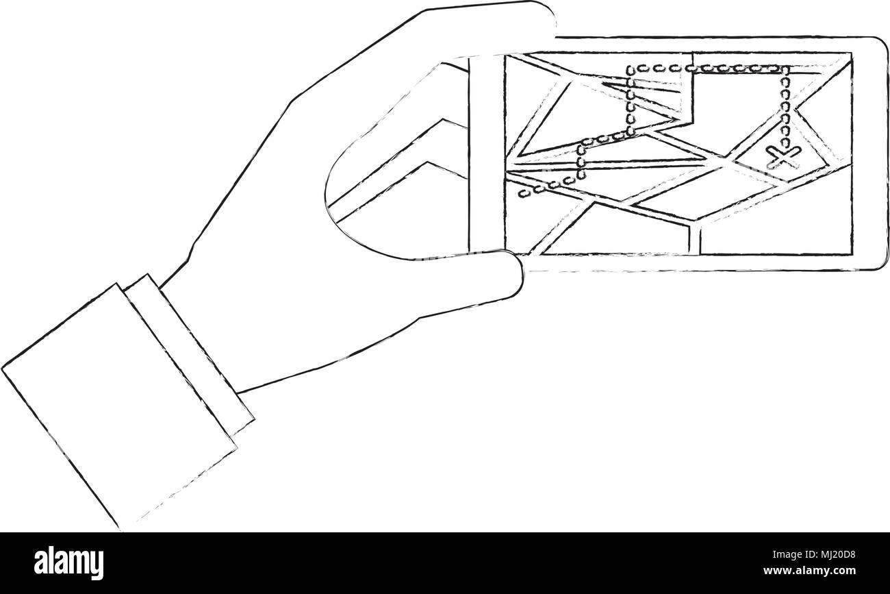 hand holding mobile phone with navigation application gps vector ...